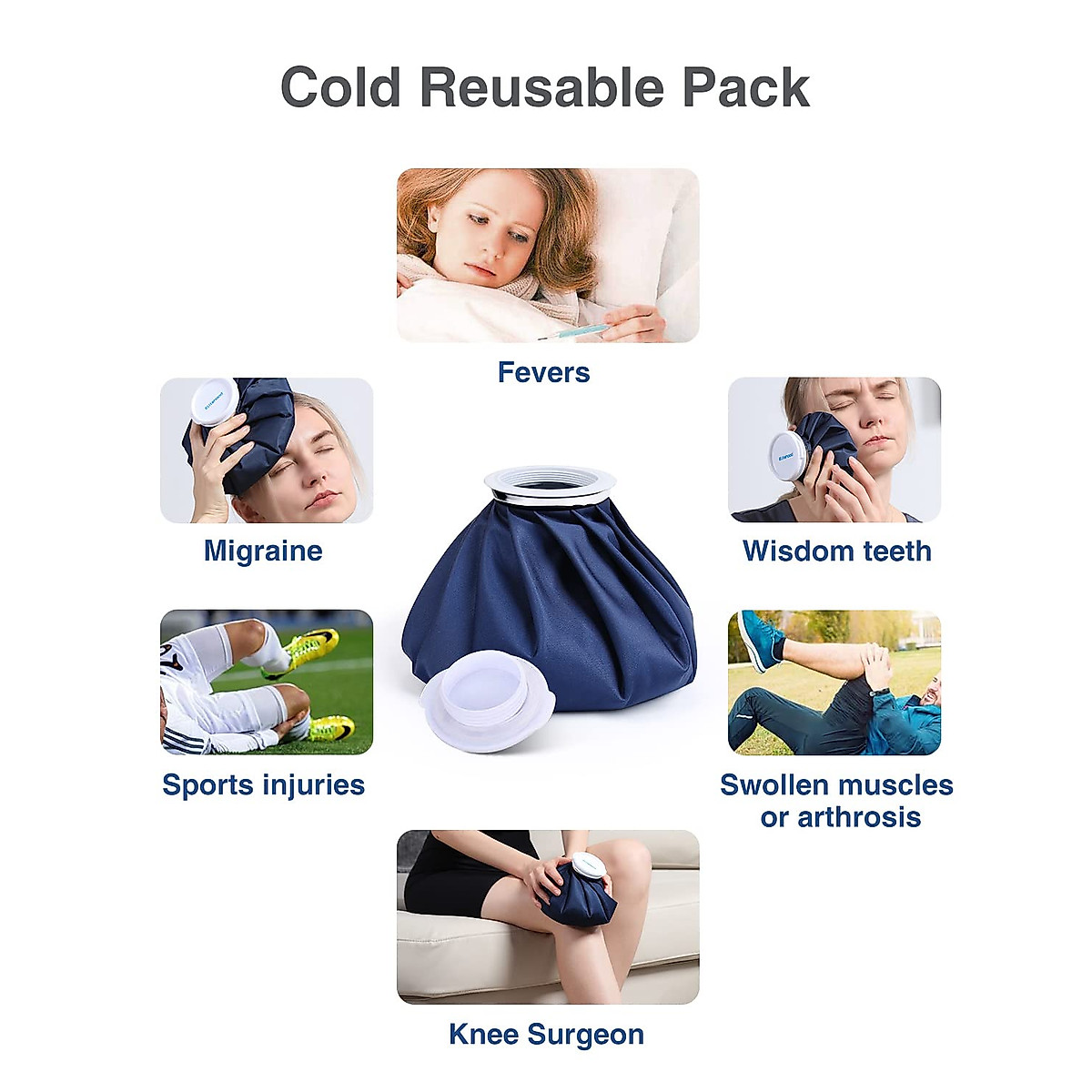 elitehood Reusable Ice Bag Ice Pack for Injuries, 3 Sizes (6"/9"/11") Refillable Ice Bag, Hot & Cold Therapy Ice Bag for Injury and Pain Relief with Elastic Breathable Support Wrap and Extension wrap