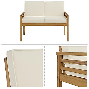 Alaterre Furniture Okemo Couch Outdoor Seating, Natural Wood/Cream Cushions