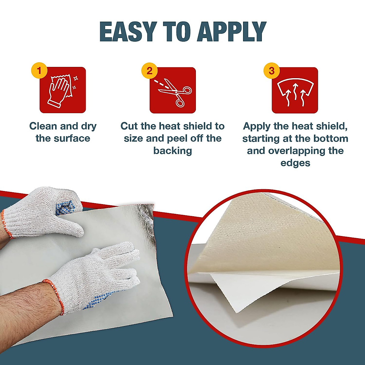 A-Team Performance - 13575 Adhesive Backed Aluminized Fiberglass Heat Shield Barrier Up To 2000 Degrees Fahrenheit Multi-Purpose - Compatible with Firewall Hoods Hoses and Doors 12" x 24"