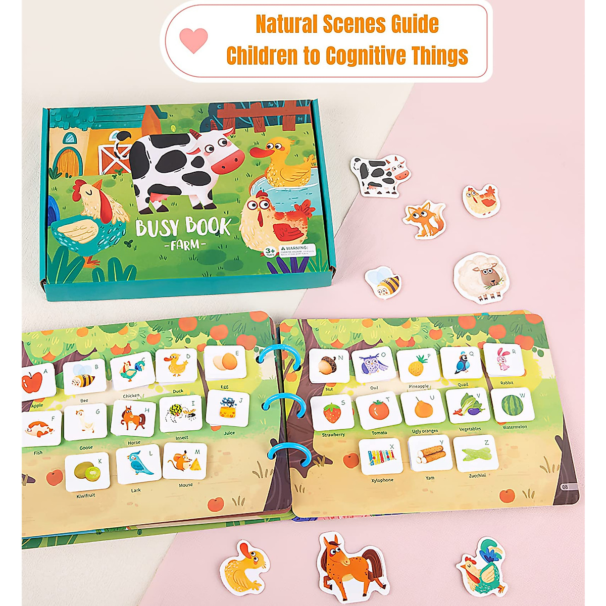 MIKNEKE DIY Quiet Book for Toddlers, Montessori Busy Book for Kids, Farm Preschool Learning Activities Learning & Education Toys