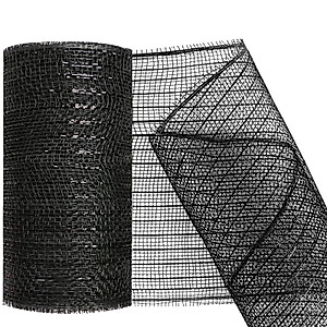 MIKIMIQI Deco Mesh 5.9 Inch x 30 Feet Decor Mesh Ribbon with Metallic Foil Deco Mesh Wreath Supplies Ribbon Mesh Roll for Spring Wreaths Craft Party Decor, Not Wired (Black)