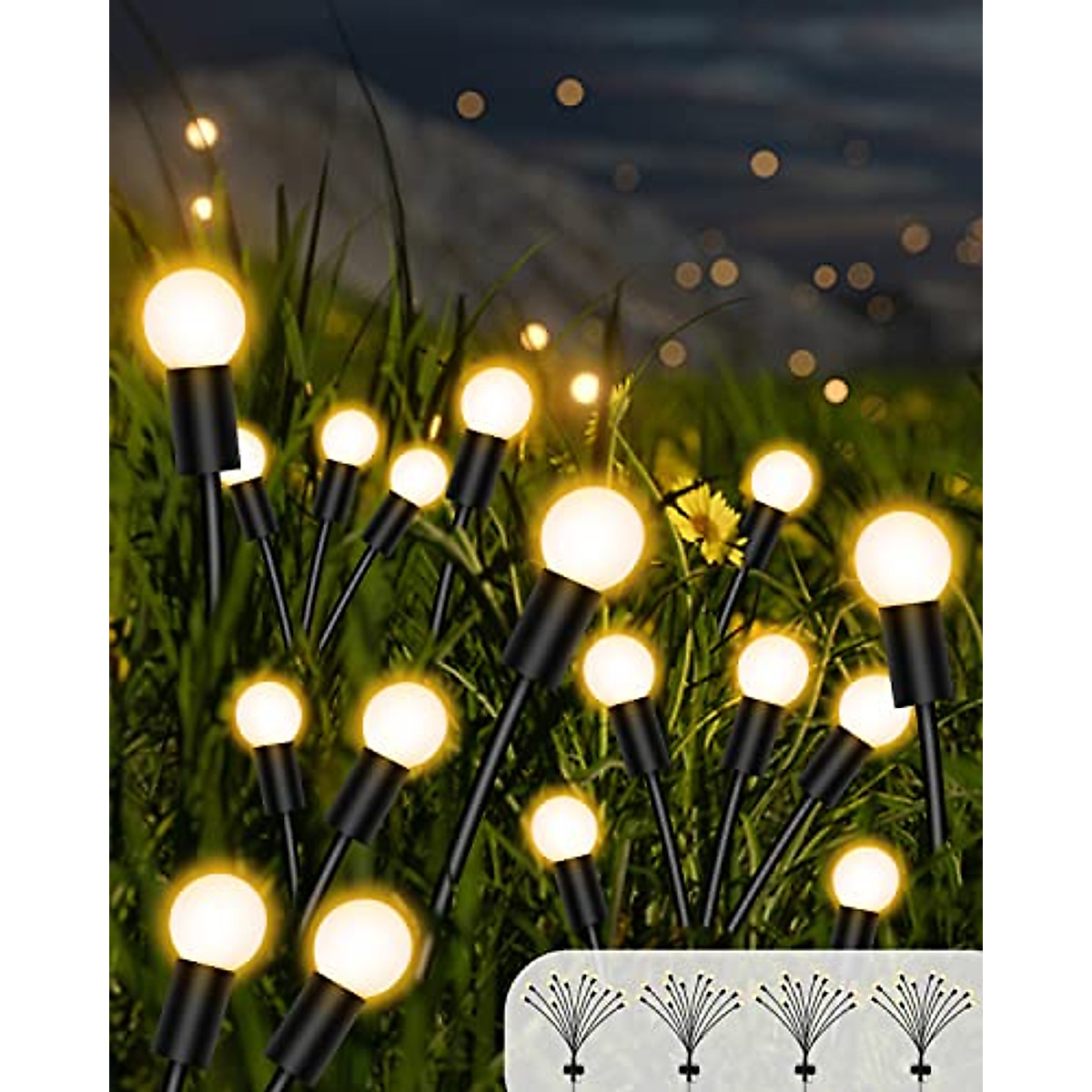 Solar Garden Lights [4 Pack 12 LED] New Upgraded Firefly Lights Solar Outdoor Waterproof Solar Powered Swaying Firefly Garden Lights for Landscape Pathway Patio Yard Walkway Decoration, Warm White