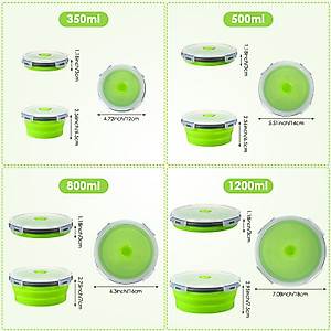 Dandat 16 Pcs Collapsible Food Storage, Silicone Food Storage Containers with Lids Including 8 Round Bowls, 8 Rectangle Bowls Collapsible Freezer Bowls Sets for Dishwasher (Green)