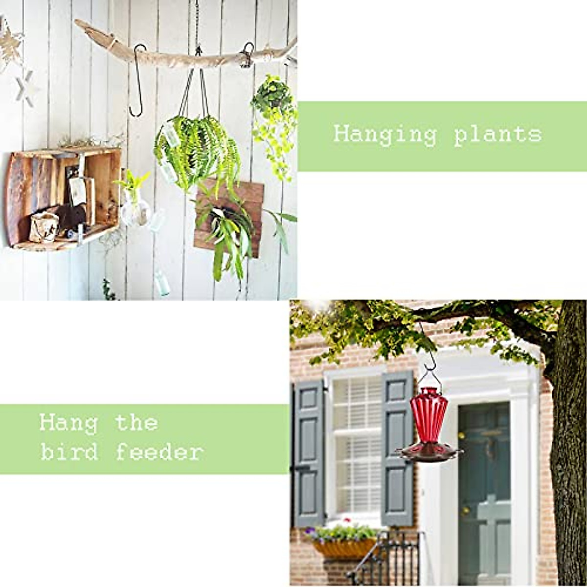 8 Pack S Hooks Heavy Duty 12 Inch Large S Shape Hooks for Hanging Plant Pots and Pans Steel Metal Hanger Hooks Black Long S-Hooks for Hanging Clothes, Plants, bird feeders, Garden Indoor Outdoor