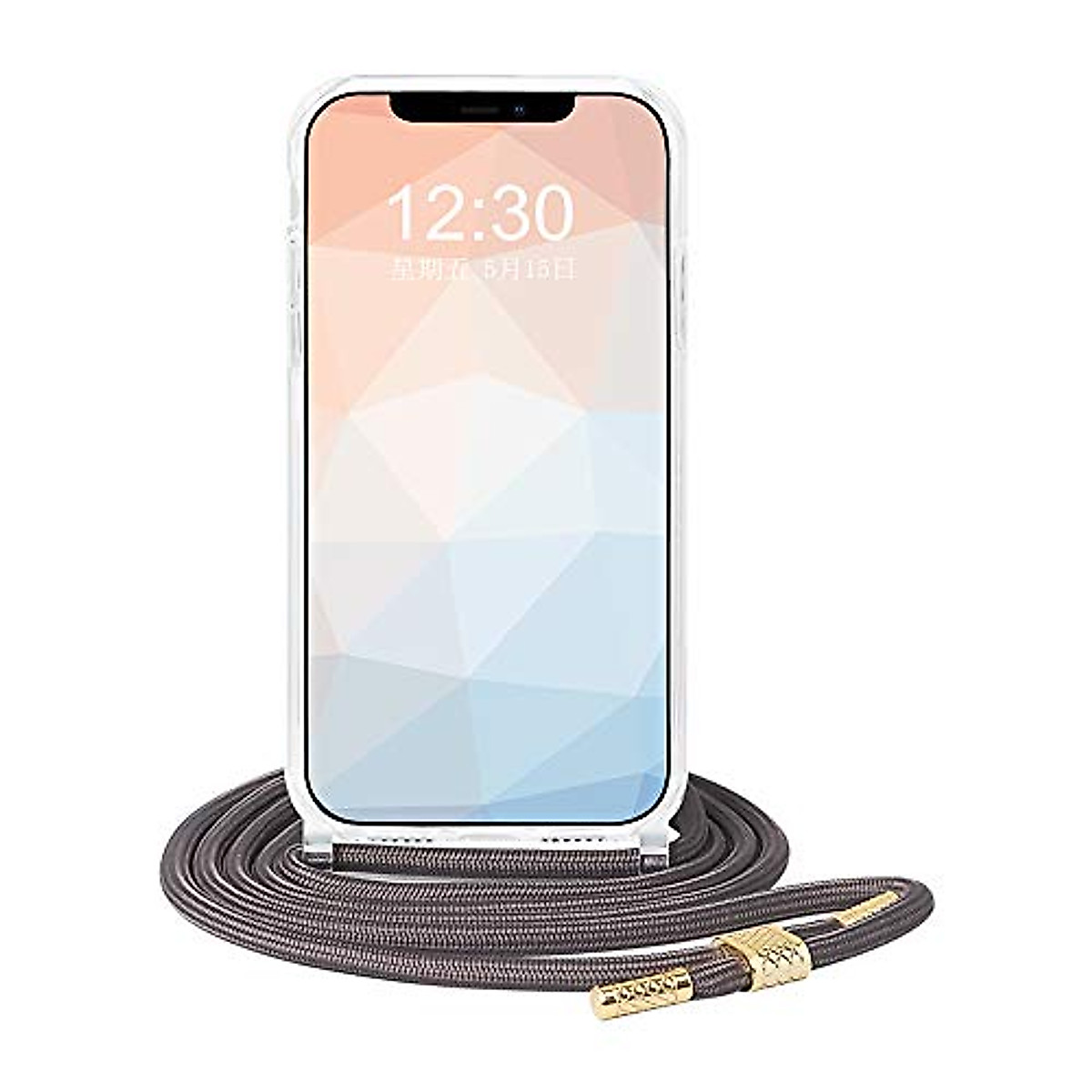 Omorro for iPhone 12 Pro Max Clear Case, Adjustable Crossbody Lanyard with Neck Strap for Girls Women Girly Transparent Thin Slim Flexible Soft TPU Gel Frame PC Back Shockproof Protective Case Gray
