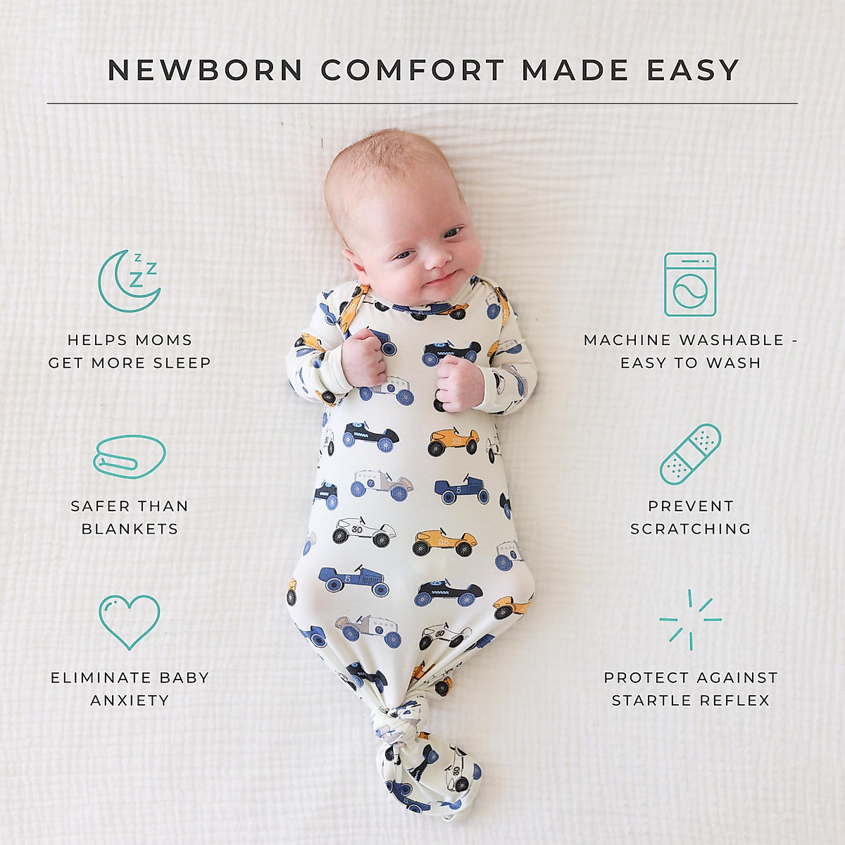 Posh Peanut Infant Gown - Unisex Soft Baby Clothes - Viscose from Bamboo Infant Layette Swaddle Wear- 0-3 Months (Enzo Knotted)