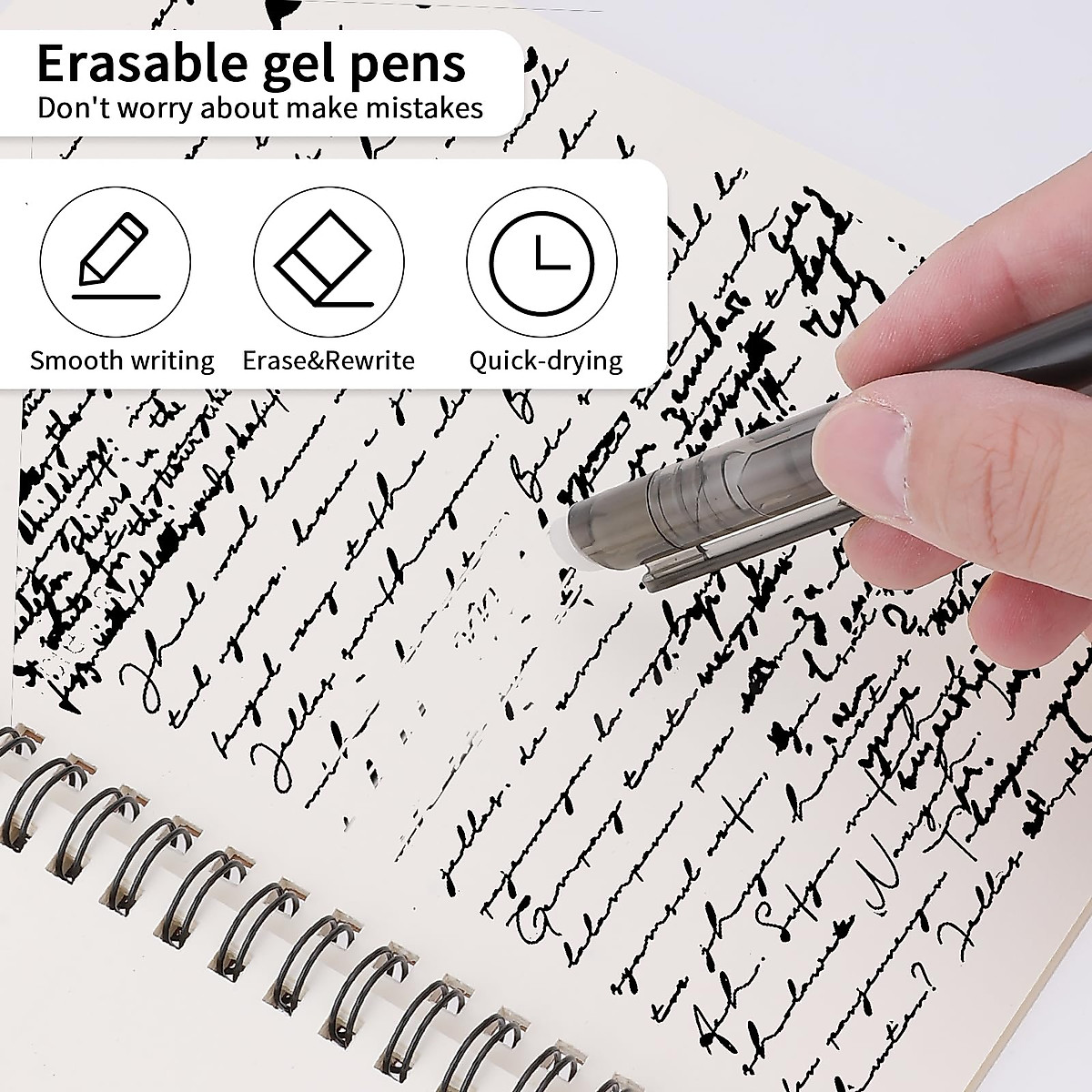 Bewudy 8 Pack Erasable Gel Pens, Retractable Pens Fine Point 0.5 mm Black Ink Pens, Eraser Writing Pens Gel Ink Roller Ball Pens Home Office Stationery Party Gift