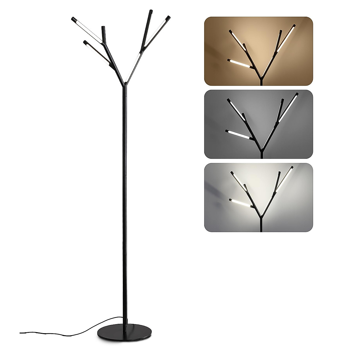 Q&S Led Floor Lamp,Black Modern Industrial Contemporary Corner Floor Lamp Tall Tree Bright Reading Standing Lighting for Bedroom Living Room Office