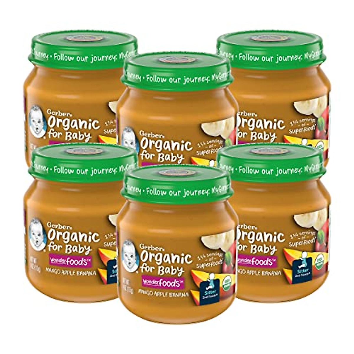 Gerber Organic for Baby Wonder Foods 2nd Foods Baby Food Jar, Mango Apple Banana, USDA Organic Pureed Baby Food with Superfoods, 4-Ounce Glass Jar (Pack of 6)