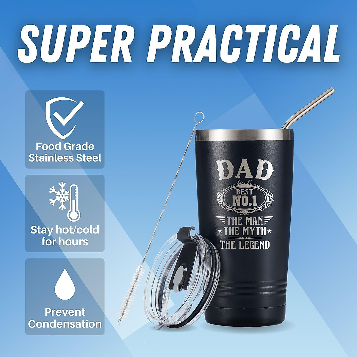 Onebttl Dad Legend Tumbler, The Man The Myth The Legend Gifts for Father's Day, Birthday, Christmas from Daughter, Son, Wife, Stainless Steel Travel Mug 20oz - Best No.1