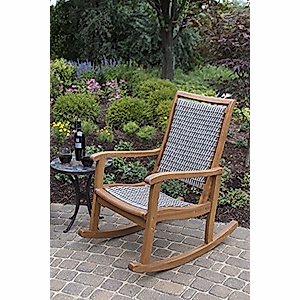 Outdoor Interiors Resin Wicker and Eucalyptus Rocking Chair, Brown and Grey