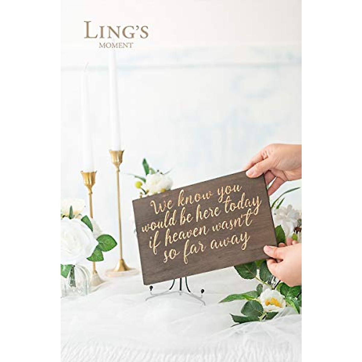 Ling's Moment Sturdy Solid Wooden Wedding Memorial Table Sign We Know You Would Be Here Today If Heaven Wasn't So Far Away Wedding Memory Sign