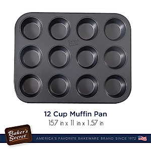 Baker's Secret 12cup Muffin Pan Cupcake Nonstick Pan - Carbon Steel Pan Muffins Cupcakes 2 Layers Non Stick Coating Easy Release Dishwasher Safe DIY Bakeware Baking Supplies - Advanced Collection