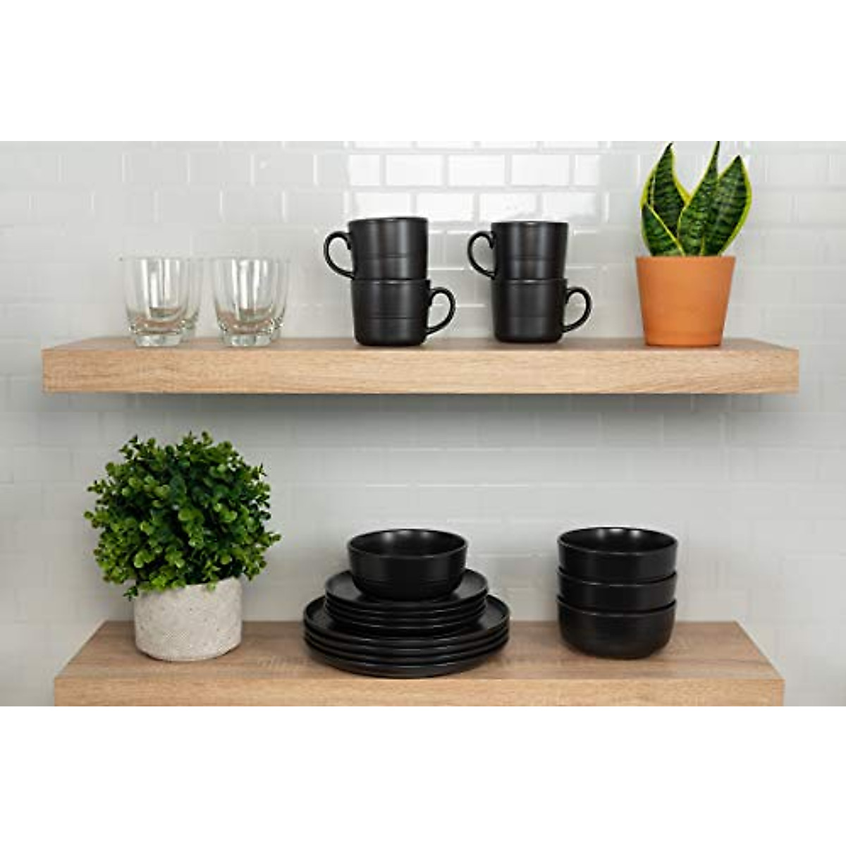 10 Strawberry Street Double Line 16 Piece Dinnerware Set, Matte Black