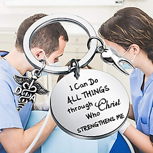 LQRI DA Gift Dental Assistant Keychain I Can Do All Things Through Christ Who Strengthens Me Keychain Dental Assistant Jewelry Dentist Gift DA Graduation Gift (sliver)