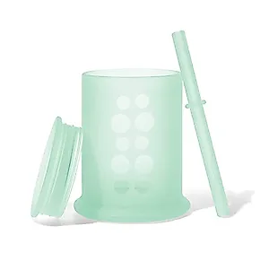 Olababy 100% Silicone Training Cup with Straw Lid (Mint) and Training Spoon Set Bundle