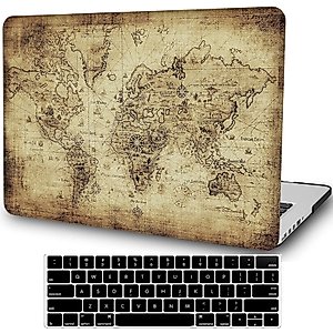 AMCJJ Compatible with MacBook Air 13 Inch Case 2021 2020 Release A2337 M1/A2179 with Retina & Touch ID, Shiny Plastic Hard Shell Case & Keyboard Cover, World Map