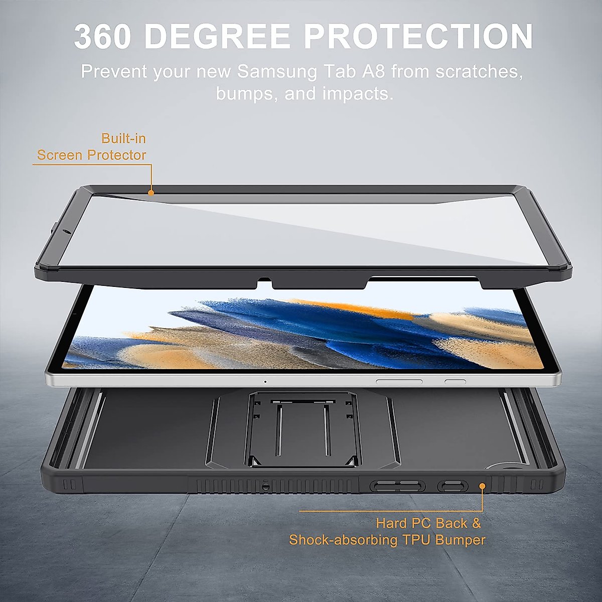 Soke Galaxy Tab A8 Case 10.5 Inch (SM-X200/X205/X207), with Built-in Screen Protector, Rugged Full Body Protective Case for 2022 Samsung Galaxy Tab A8 10.5(Black)