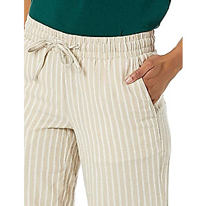Amazon Essentials Women's Linen Blend Drawstring Wide Leg Pant (Available in Plus Size), Ecru Stripe, Small