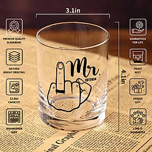 comfit Engagement Gifts for Couple - Funny Bridal Showeer Gifts,Wedding Gifts for New Couple,Finger Wine&Whiskey Glass,Glass Wine Gifts for Mr Mrs,Newlywed,His and Hers18.5,13.8OZ