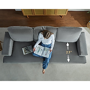 AMERLIFE 97 inch Sofa, Deep Seat Sofa-Contemporary Chenille Sofa Couch, 3 Seater Sofa for Living Room-Oversized Sofa, Grey Comfy Sofa