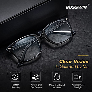 BOSSWIN - 5Pack Blue Light Blocking Glasses Square Nerd Eyeglasses Frame for Men and Women, Anti Eyestrain Reading Computer Gaming Glasses Non Prescription