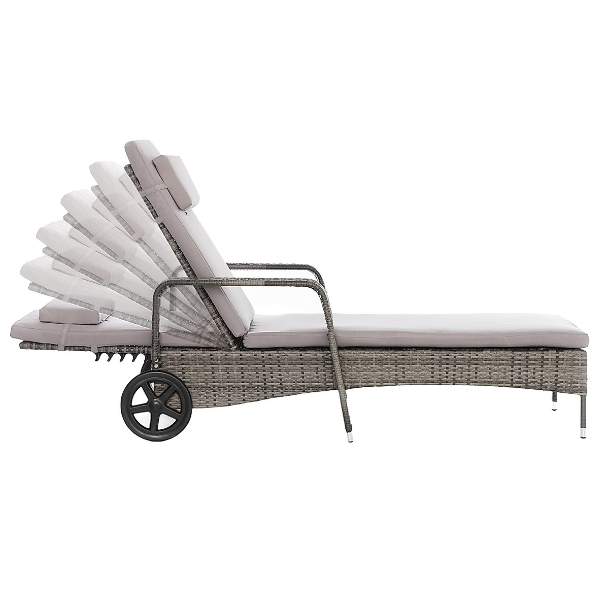 Gardenised Outdoor Weather Resistant Beach or Poolside Rattan Lounge Chair, Charcoal, Set of 2, Brown