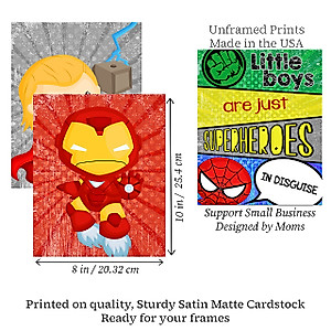 Little Boys Are Just Superheros In Disguise - Room Wall Art Prints Decor (Set of Four) Decoration Wall Hanging Picture Sign