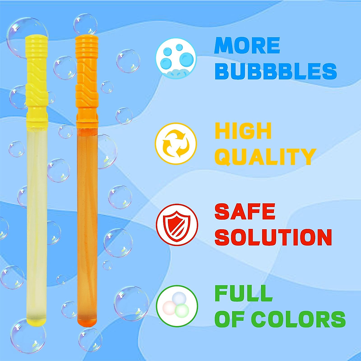 MorTime 24 Pack Bubble Wands for Kids, 8 Colors Bubbles Stick Bulk, 14.6" Easter Party Favor Summer Toy for Children