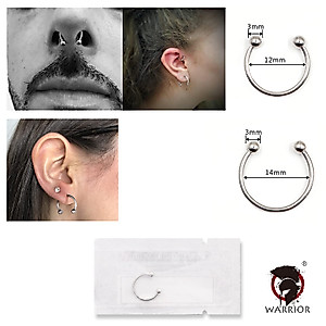 WARRIOR Piercing Horseshoe Surgical Steel 316L Circular/Curved Barbell 8 mm for Septum Earring Nose Body Piercing 16G(1.2mm) with Two 3mm Balls PYS-001