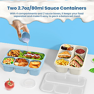 Yumuk Bento Box Adult Lunch Box (4 Pack) - 4-Compartment Snackle Box Container Bento Box for Kids/Adults, 44Oz/1300ML Meal Prep Containers Reusable with 2 Sauce Containers & Utensils (Wheat)