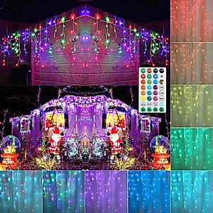 Toodour Christmas Icicle Lights, RGB Color Changing Icicle Lights with Remote, 360 LED 29.5ft Window Fairy Lights with 60 Drops, LED Christmas Lights for Home, Garden, Outdoor Christmas Decorations