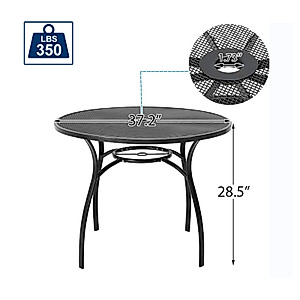 AECOJOY Metal Patio Table with Umbrella Hole, Outdoor Dining Table Steel Round Outside Table, Weather-Resistant Table 37 Inch for Lawn Backyard Garden Porch Bistro Dark Grey