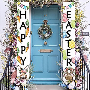 Deroro Happy Easter Bunny Rabbit Porch Banner Sign, Eggs Carrot Front Door Decorative Hanging Welcome Banner Flag, Seasonal Spring Decoration Home Outdoor Decor
