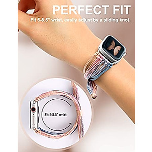 JR.DM Boho Watch Band, Compatible with Apple Watch Band 8/SE/7/6/5/4/3/2/1 38mm 40mm 41mm for Girls Women 40mm-Women-Band Christmas Gift, Handmade Bracelets Hippie String Art (Afterglow)