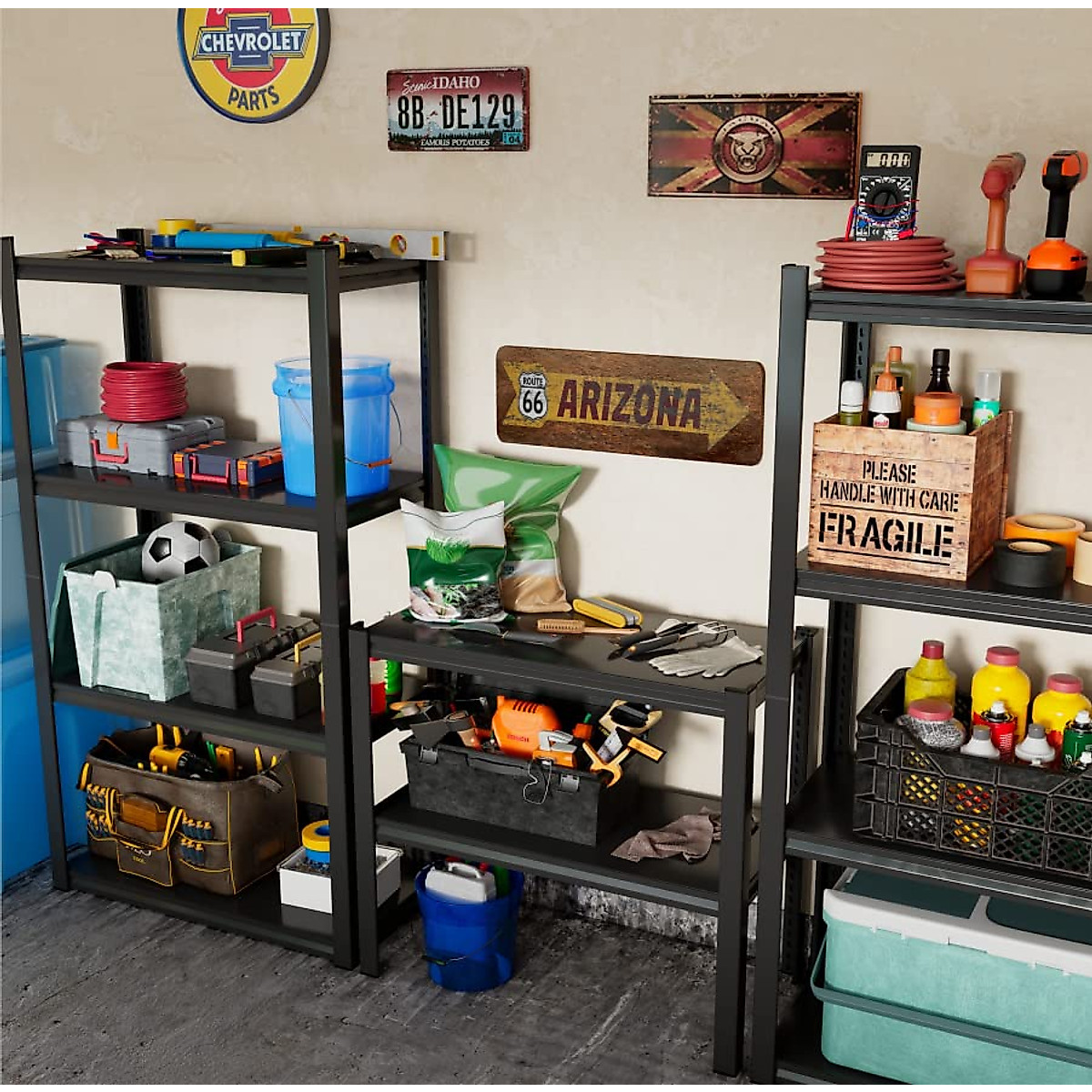 Raybee Garage Shelving Heavy Duty Garage Storage Shelves Load 1600LBS Adjustable Heavy Duty Shelving 4 Tier Metal Shelving for Storage Industrial Shelving for Kitchen Black 27.5" W x 13.8" D x 57" H