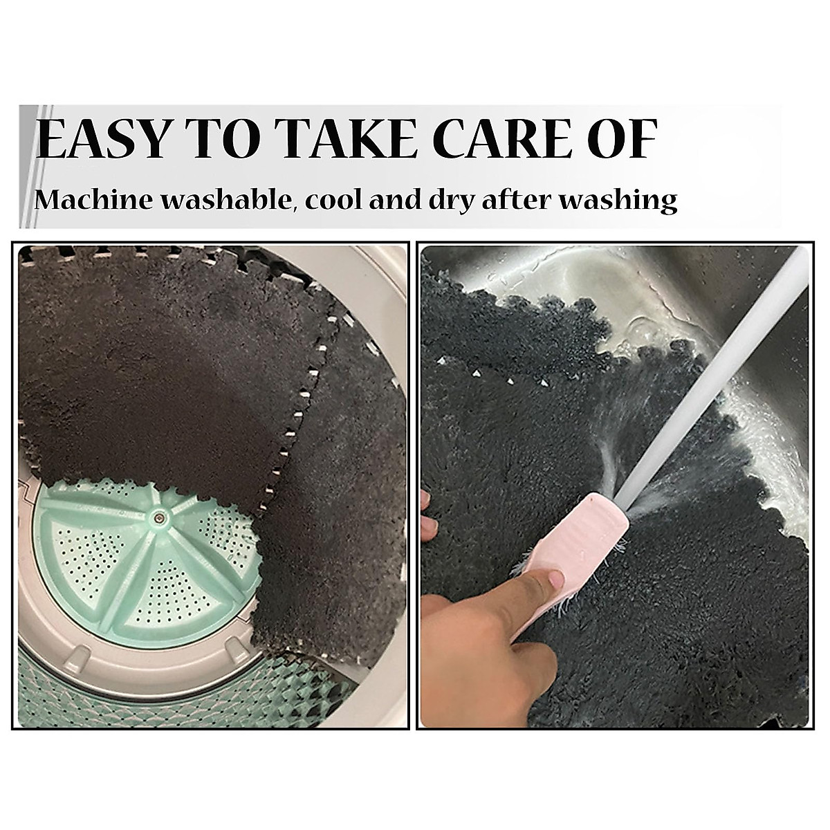 20 Pcs 12x12in Interlocking Foam Plush Play Puzzle Carpet Washable Soft Fluffy Square Foam Floor Tiles Mat,Four Seasons Anti-Slip Split Joint Play Area Protective Rugs(Color:Gray + White)