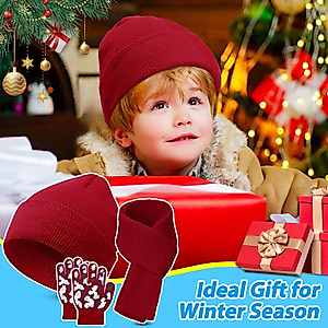 Suhine 18 Pcs Kids Beanies Scarves Gloves Set - Knitted Scarves, Wrap Winter Beanie Hat for Boys Girls 5-10