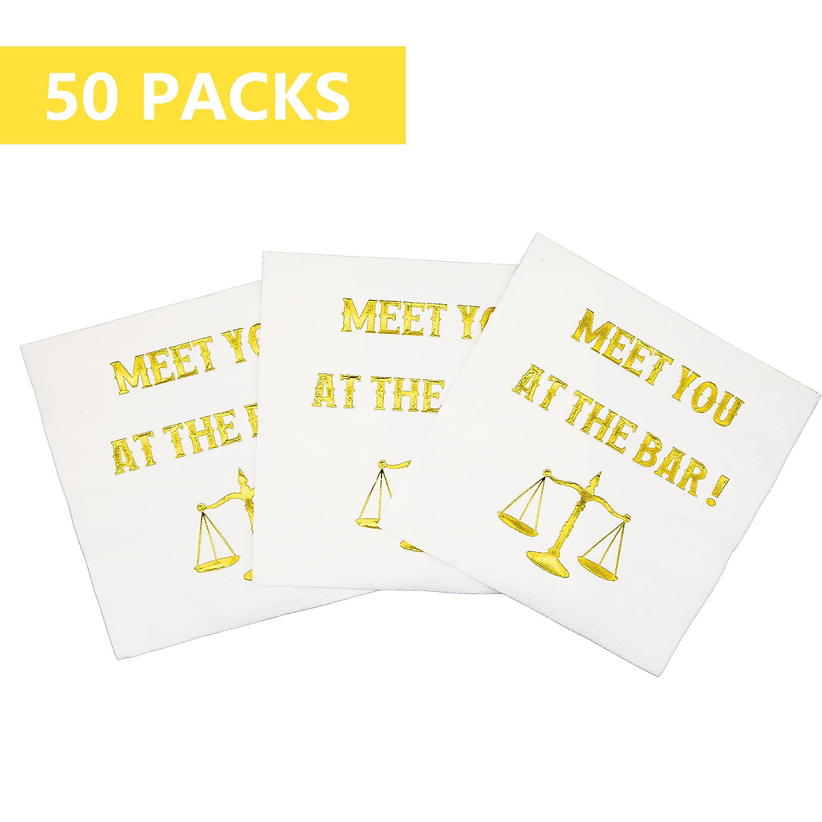 Meet You At The Bar Napkins, Law School Graduation Napkins, Law School Graduation Decorations Class of 2024, Law School Graduation Party Decorations 2024 (5 x 5 In, Gold Foil, 50-Pack)