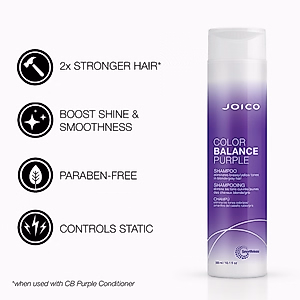 Joico Color Balance Purple Shampoo and Conditioner | For Cool Blonde or Gray Hair | Eliminate Brassy Yellow Tones | Boost Color Vibrancy & Shine | UV Protection | With Rosehip Oil & Green Tea Extract