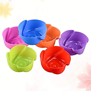 UPKOCH 8pcs Silicone Muffin Cups Rose Flower Shape Reusable Silicone Baking Cups Non Stick Cupcake Liners Maker Mould Cup (Random Color)