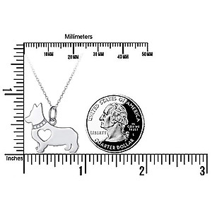 FLYOW 925 Sterling Silver Hollow Heart Corgi Dog Pendant Necklace Jewelry for Women Corgi Lover Gifts,18" (Corgi Necklace)