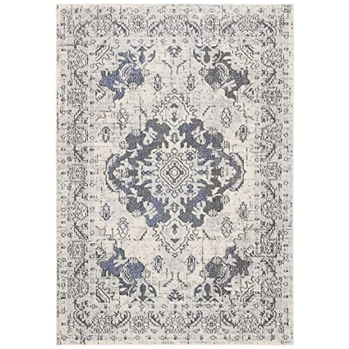 SAFAVIEH Monaco Collection 6'7" x 9'2" Ivory/Grey MNC243B Boho Chic Medallion Distressed Non-Shedding Living Room Bedroom Dining Home Office Area Rug
