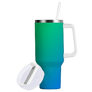 ODAWA Green Blue Gradients Insulated Tumblers 40 Oz Travel Mugs with Handle and Straw Lid