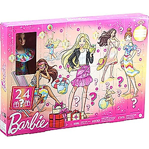 Barbie Advent Calendar with Barbie Doll (12-in), 24 Surprises Including Day-to-Night Trendy Clothing & Accessories, Festive Holiday Themed Packaging for Kids 3 to 7 Years Old