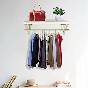 kunghei 31" Boutique Clothes Clothing Store Retail Wedding Dress Display Stand Wall-Mounted Garment Rack w/Wood Storage Shelf, Heavy Duty Clothing Racks for Hanging Clothes Metal Pipe Towel Rack