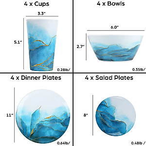 Aclema Melamine Dinnerware Sets 16 Pcs Dish Set Plates Bowls Cups Unbreakable for Kitchen Dinner Outdoor Indoor Service for 4