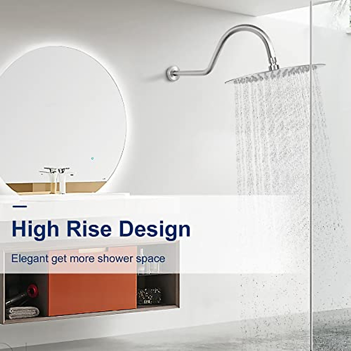 NearMoon Shower Head Extension Arm with Flange - S Shaped High Arc Gooseneck Long Shower Extender Pipe, Perfect for Rainfall Shower Head - Bathroom Accessory,16 Inch (Brushed Nickel)