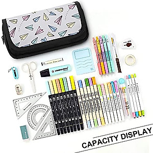 Paper Planes Pencil Case with Two Large Compartments Pocket Big Capacity Storage Pouch Pencil Bag for School Teen Adult