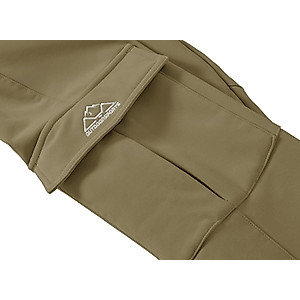 BGOWATU Women's Winter Hiking Pants Fleece Lined Waterproof Windproof Snow Insulated Pants with 6 Pockets Khaki L